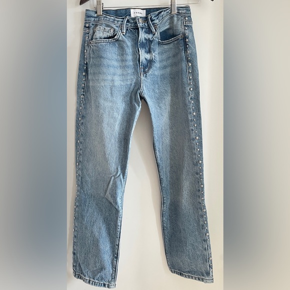 Jeans | Frame Le Piper Studded Distressed High Rise Straight Leg Denim ...